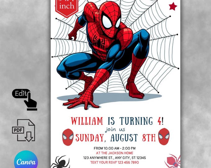 Spider Man Invitation Template, Printable Birthday Party Invitation ...