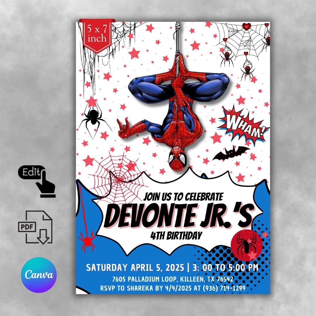 Spider Man Invitation Template, Printable Birthday Party Invitation ...