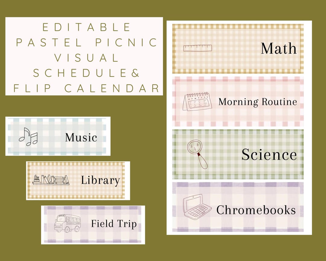 Pastel Picnic Visual Schedule and Flip Calendar for Classroom - Etsy