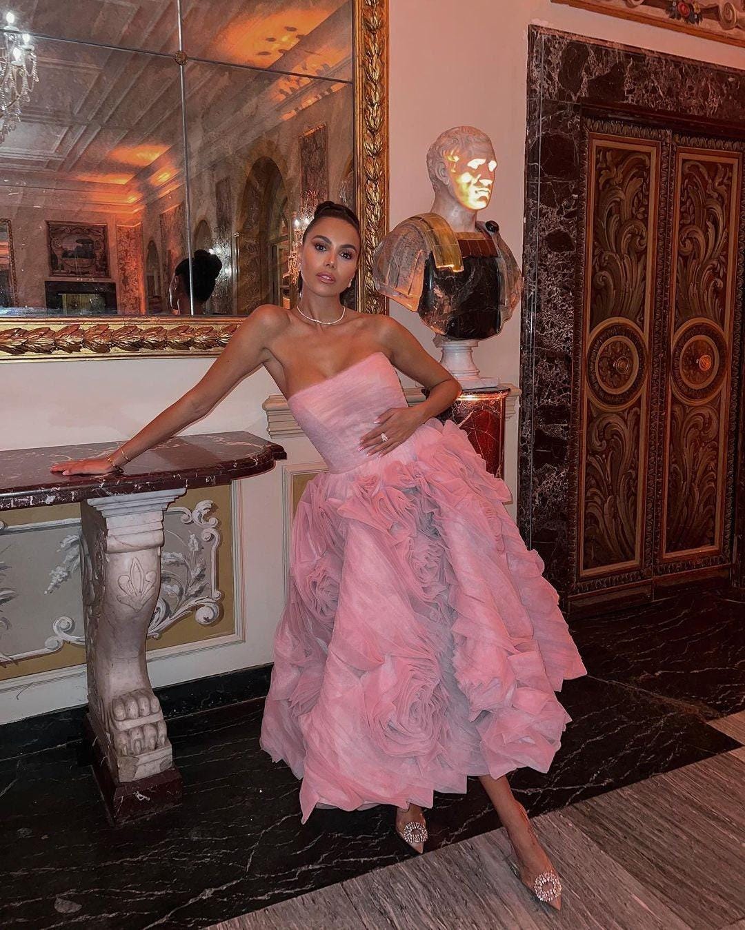 Rose - Unique Rose Effect Strapless Ball Gown - Tea Length - Etsy