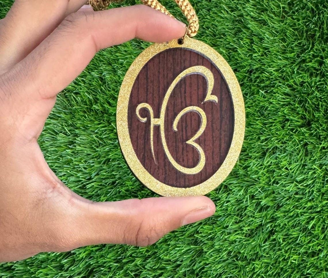 Wooden Sikh Ik Onkar Car Hanging Pendant Ornament Mahogany Gold Colour ...