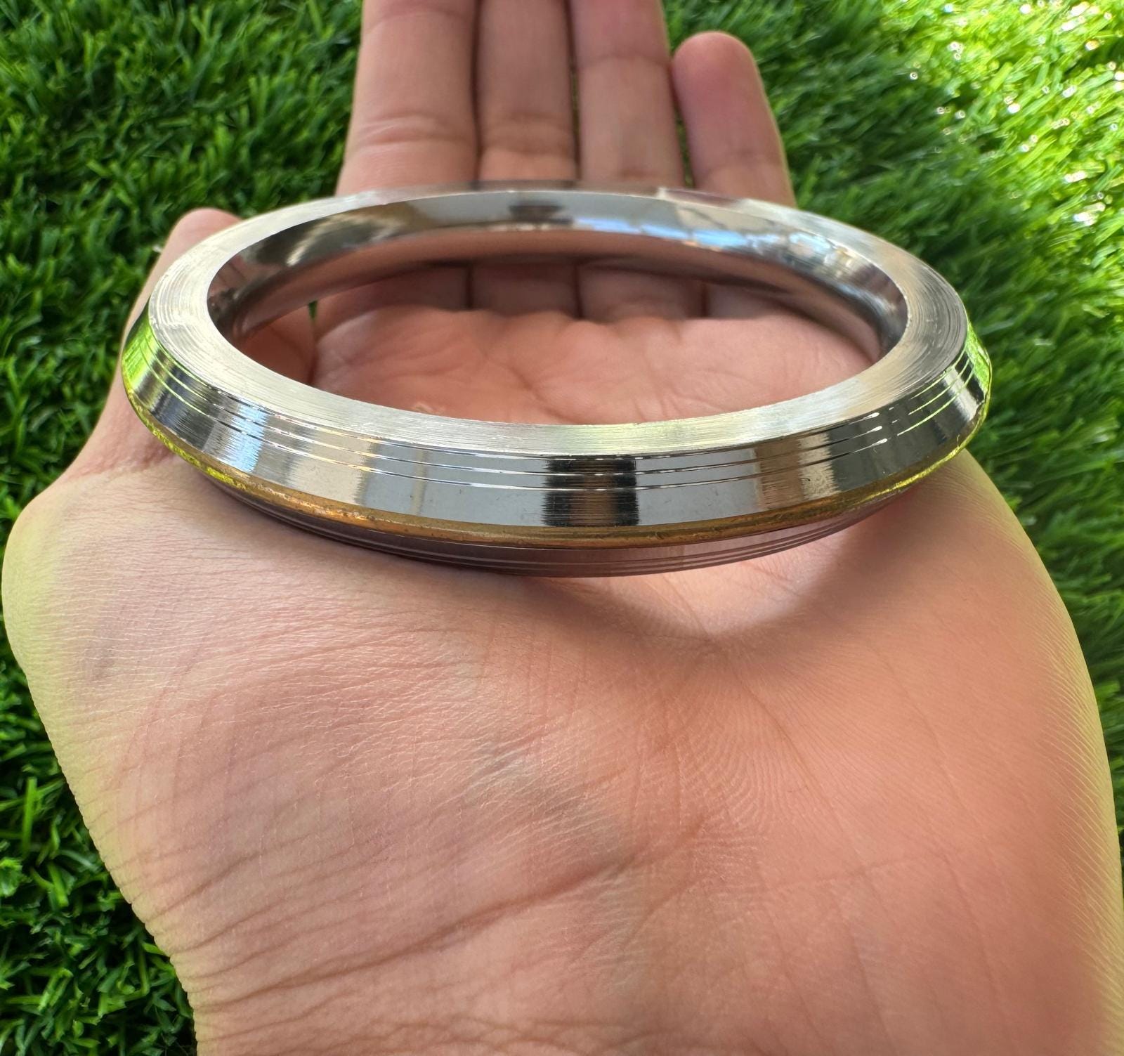 Sikh Kara Stainless Steel Thick Seven Lines Bracelet Brass Line Kada ...