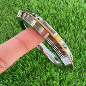 Sikh Kara Stainless Steel Thick Seven Lines Bracelet Brass Line Kada ...