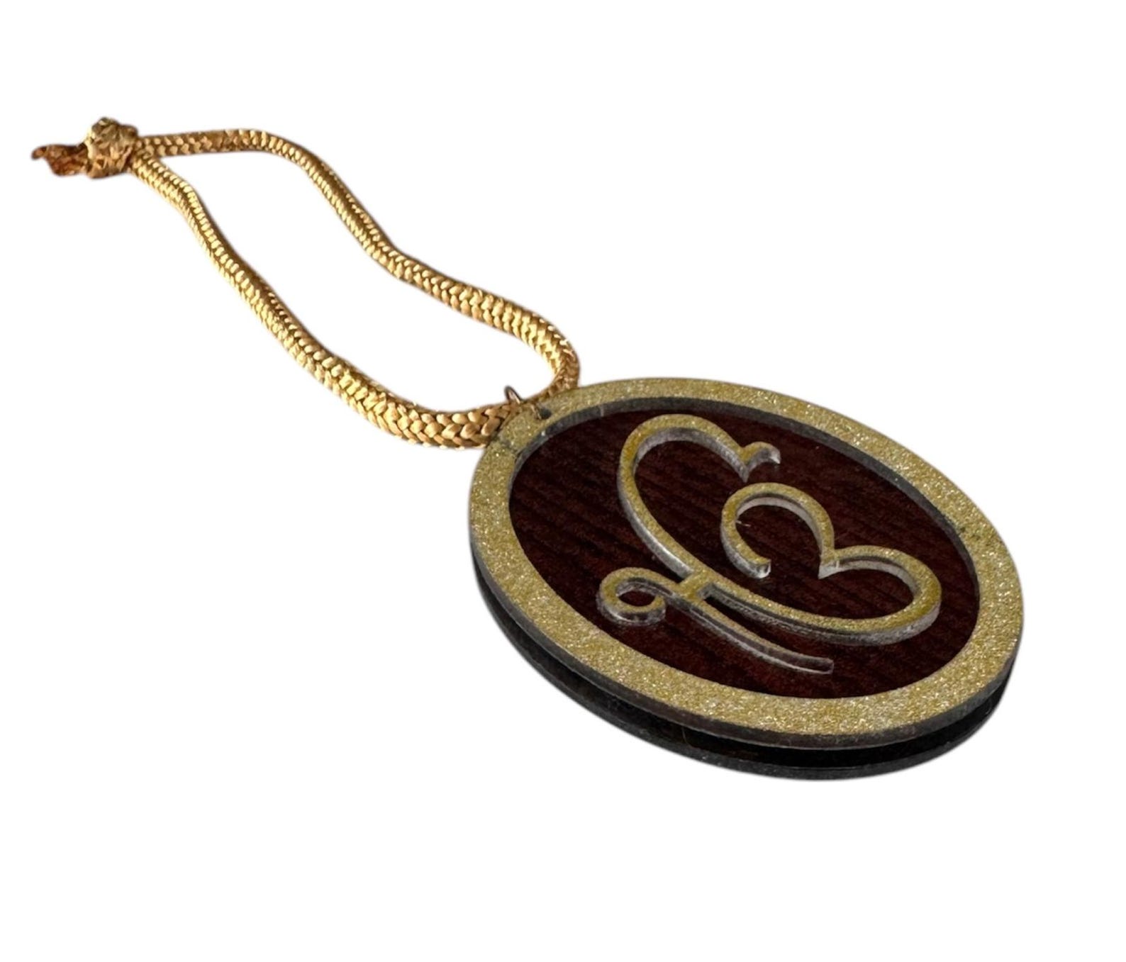 Wooden Sikh Ik Onkar Car Hanging Pendant Ornament Mahogany Gold Colour ...