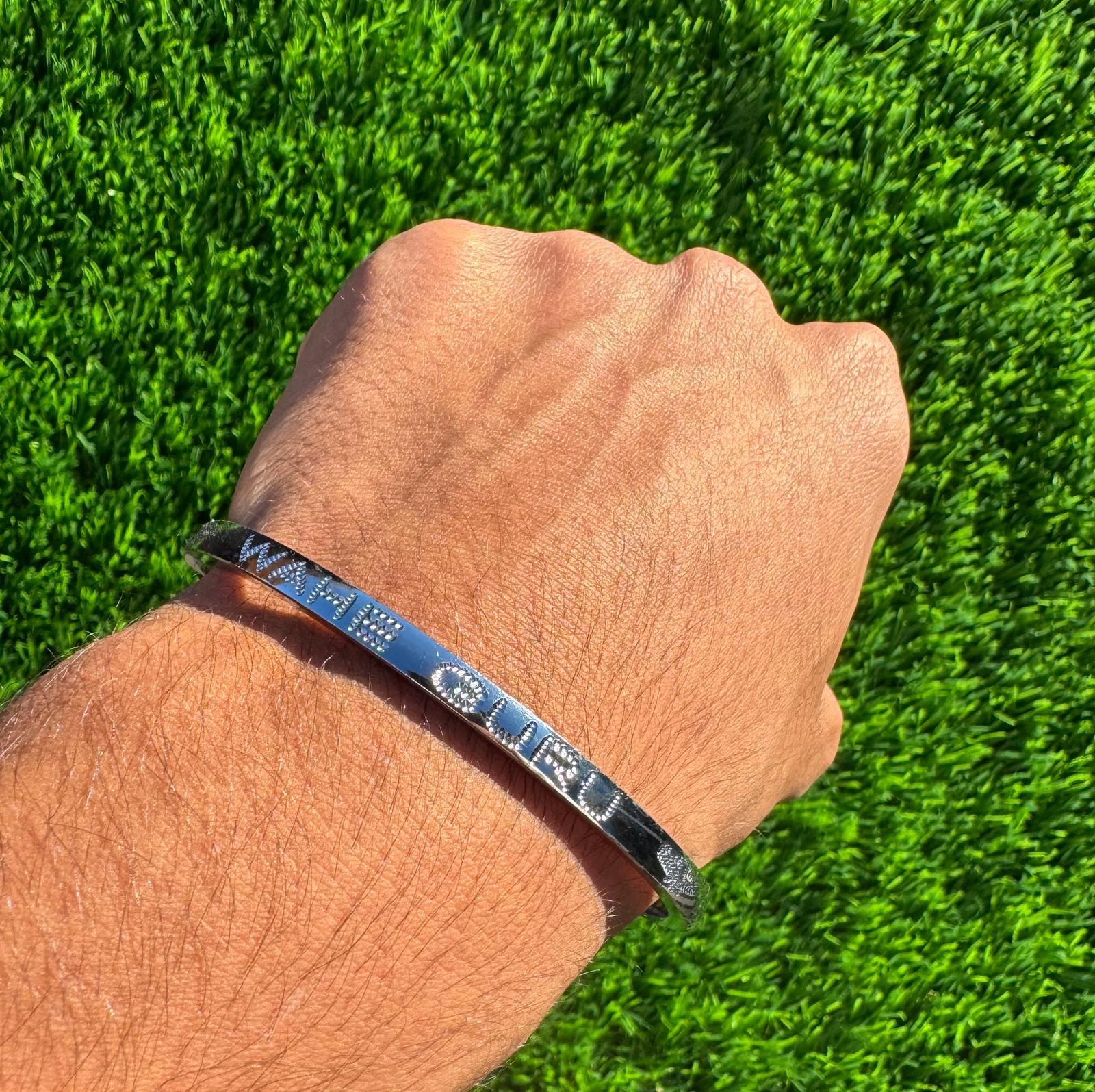 Sikh Kara Silver Plated Waheguru Khanda Laser Engraved Bracelet Kada ...