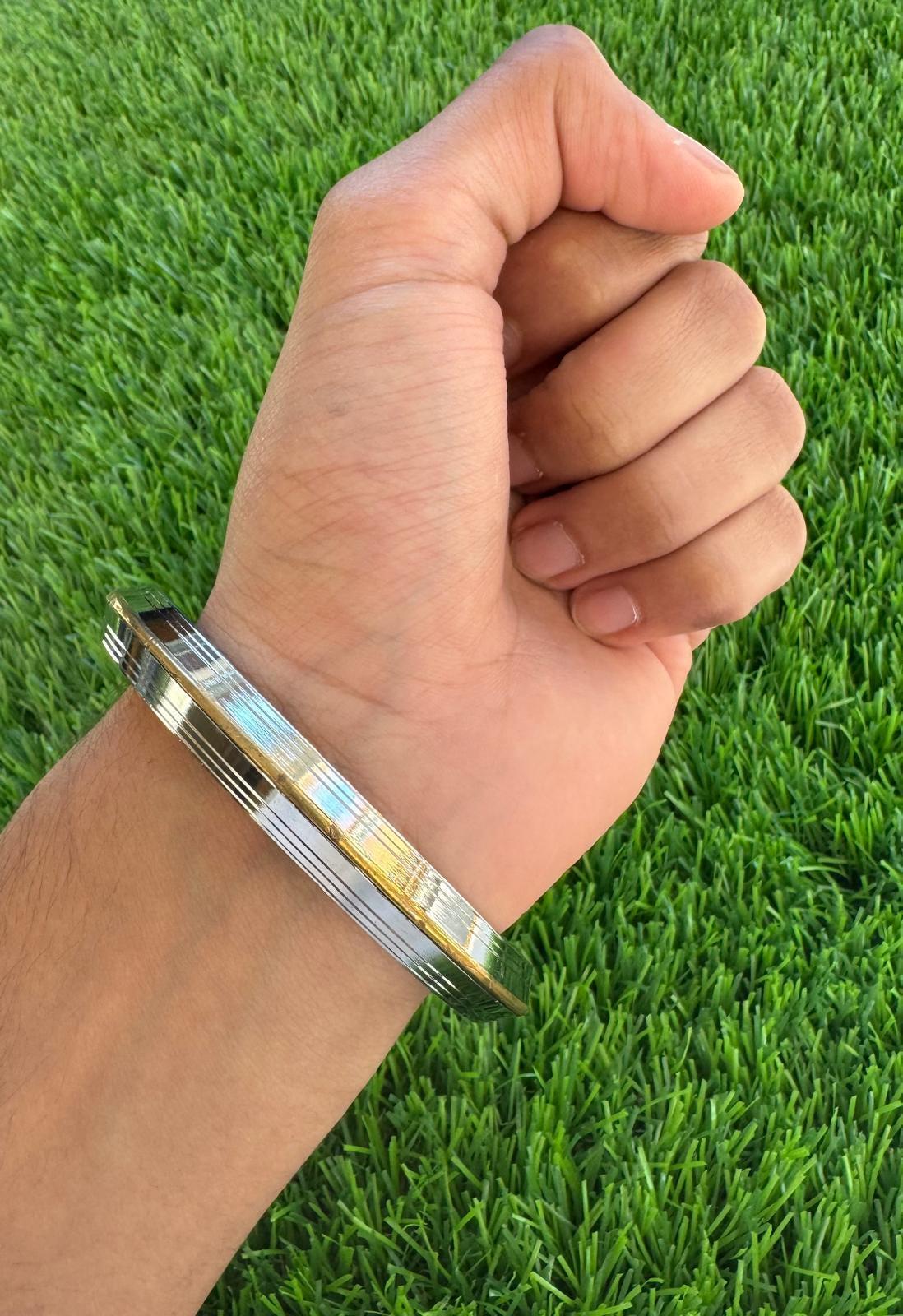 Sikh Kara Stainless Steel Thick Seven Lines Bracelet Brass Line Kada ...