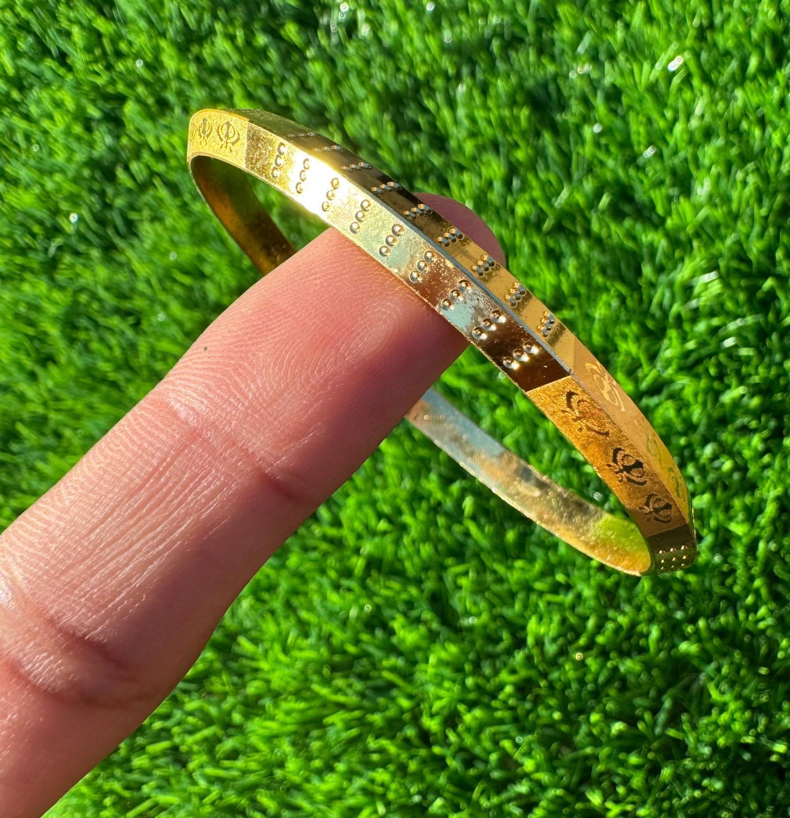 Sikh Kara Gold Plated Khanda Laser Engraved Bracelet Kada Singh Kaur ...