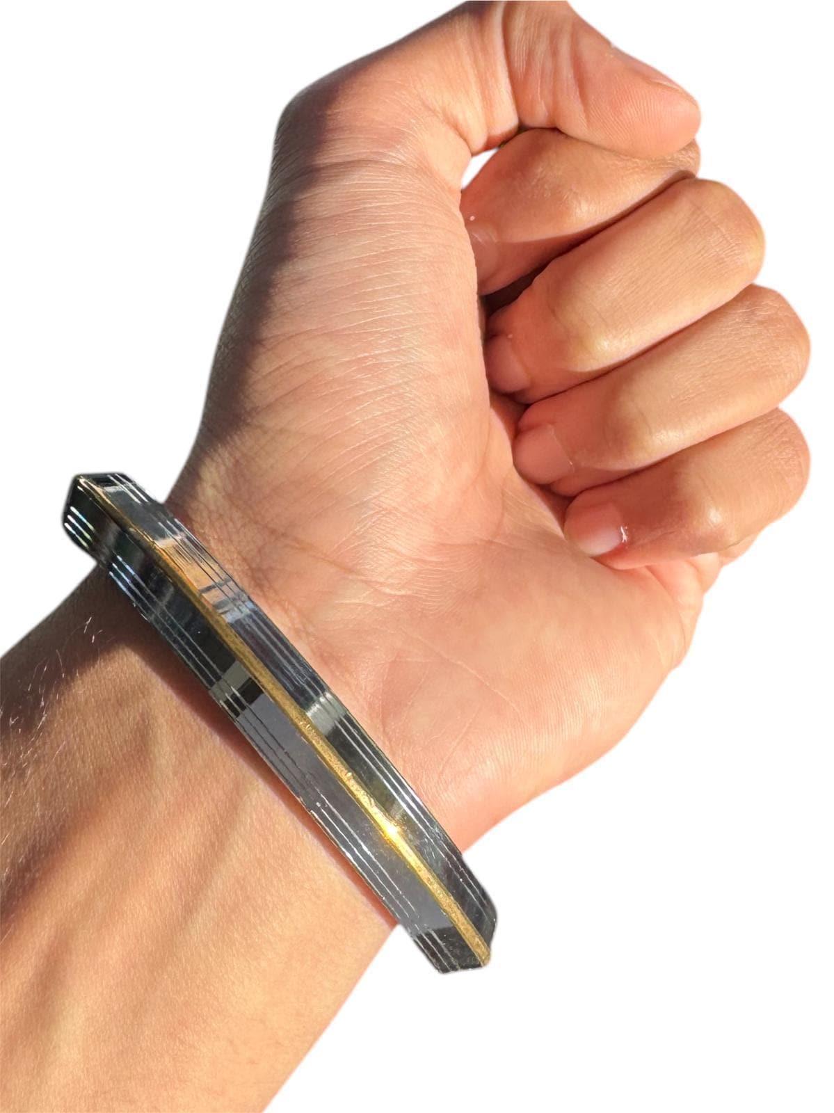 Sikh Kara Stainless Steel Thick Seven Lines Bracelet Brass Line Kada ...