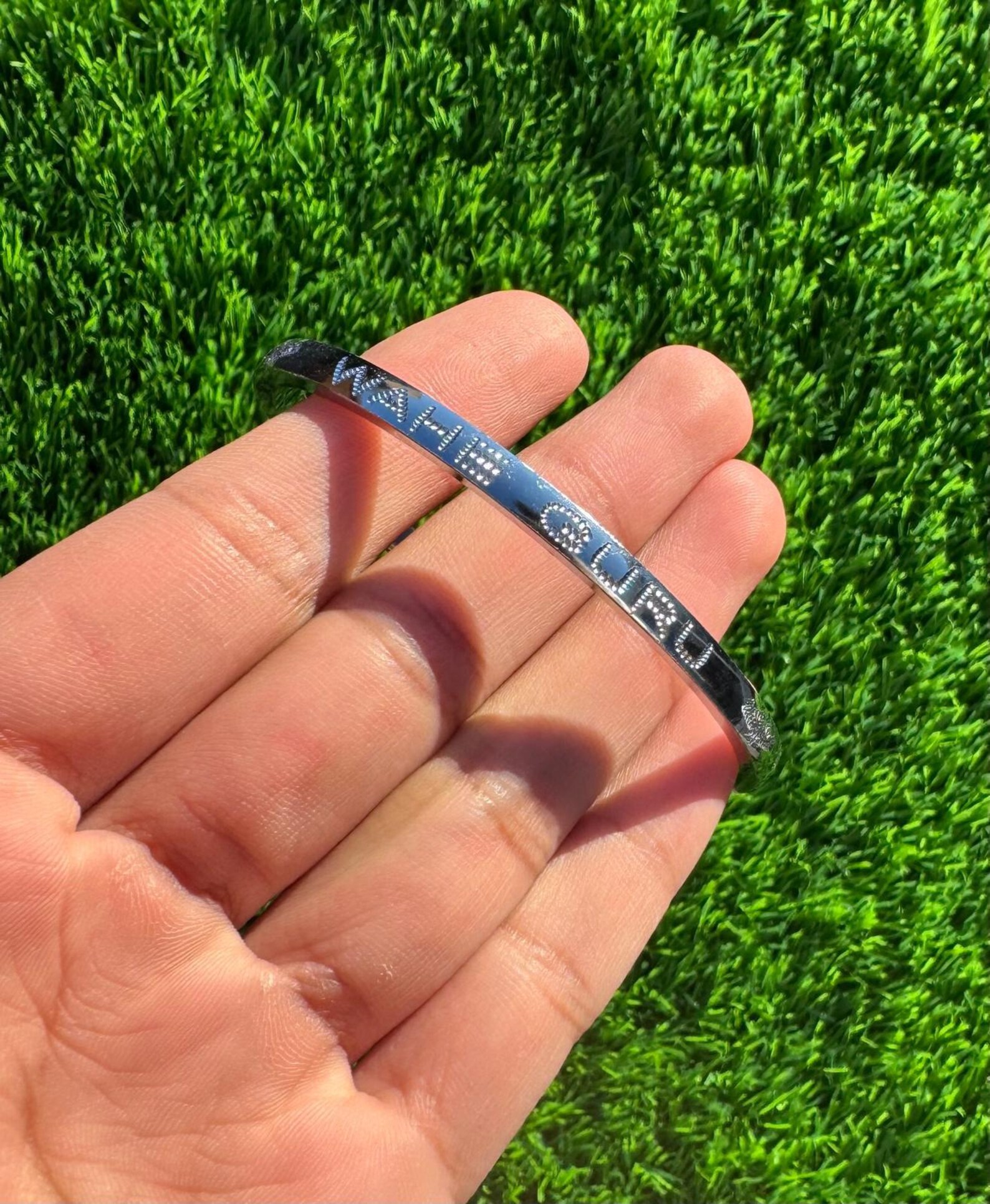 Sikh Kara Silver Plated Waheguru Khanda Laser Engraved Bracelet Kada ...