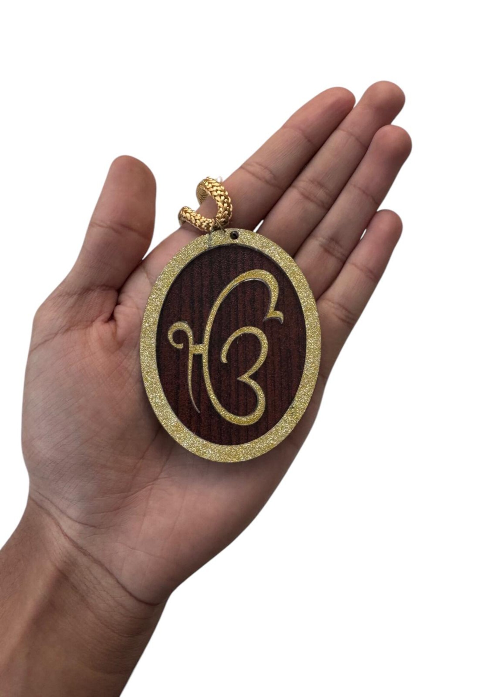Wooden Sikh Ik Onkar Car Hanging Pendant Ornament Mahogany Gold Colour ...