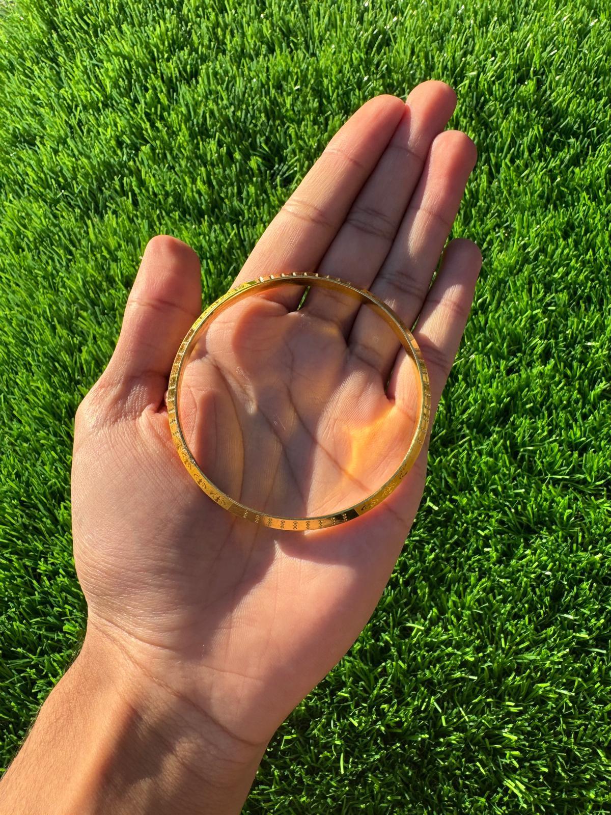 Sikh Kara Gold Plated Khanda Laser Engraved Bracelet Kada Singh Kaur ...
