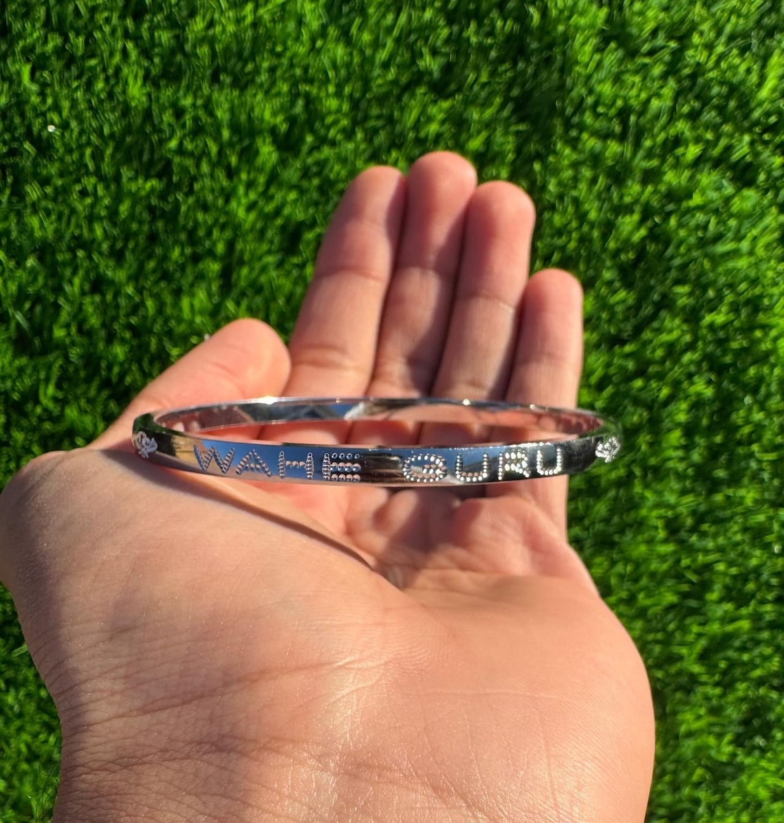 Sikh Kara Silver Plated Waheguru Khanda Laser Engraved Bracelet Kada ...