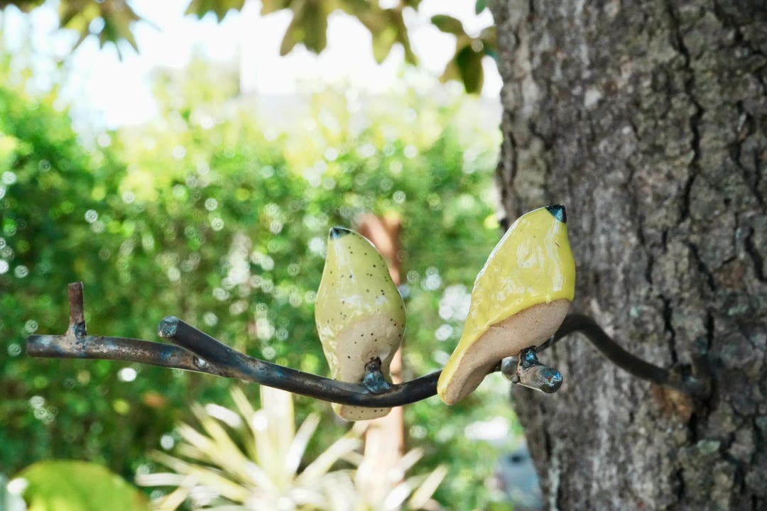 Handmade Metal Tree Limb With Ceramic Birds – Outdoor Garden Art for a ...