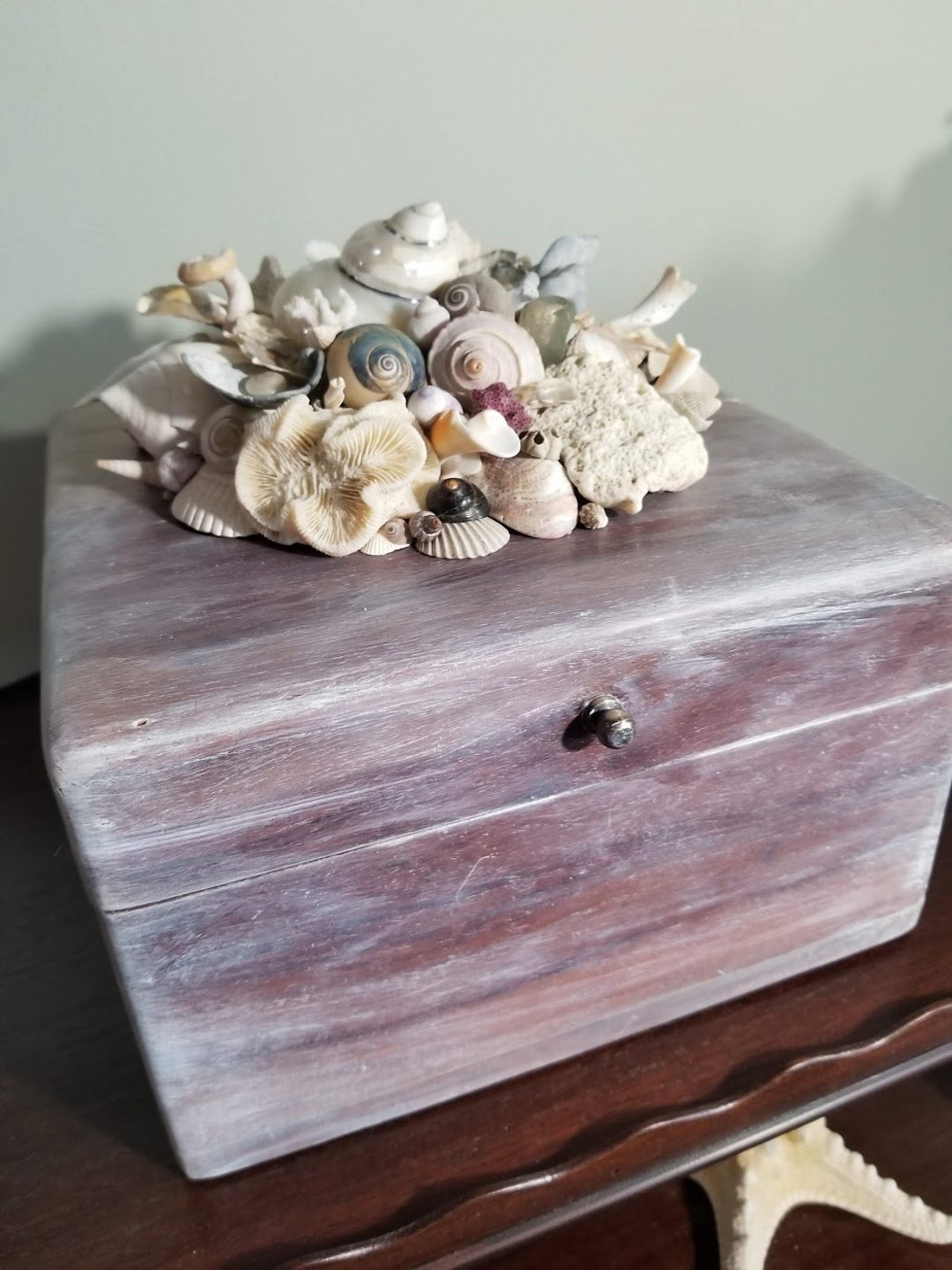 Coastal Grandma Sea Shell-encrusted Wooden Box | Sea Shell Table Décor ...