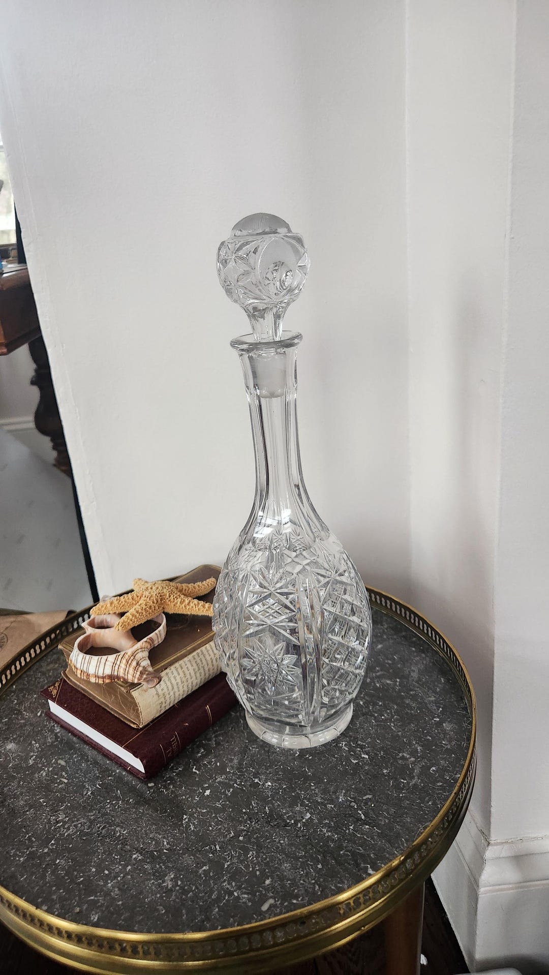 Vintage Bohemian Cut Crystal Decanter, Hobstar and Cross-cut Pattern ...
