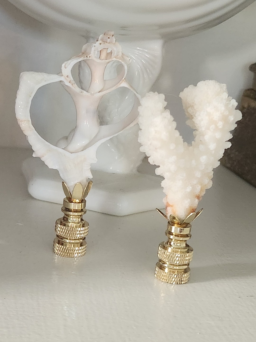 Genuine Sea Shell Coral Lamp Shade Finial Base, Coral is Ethically ...