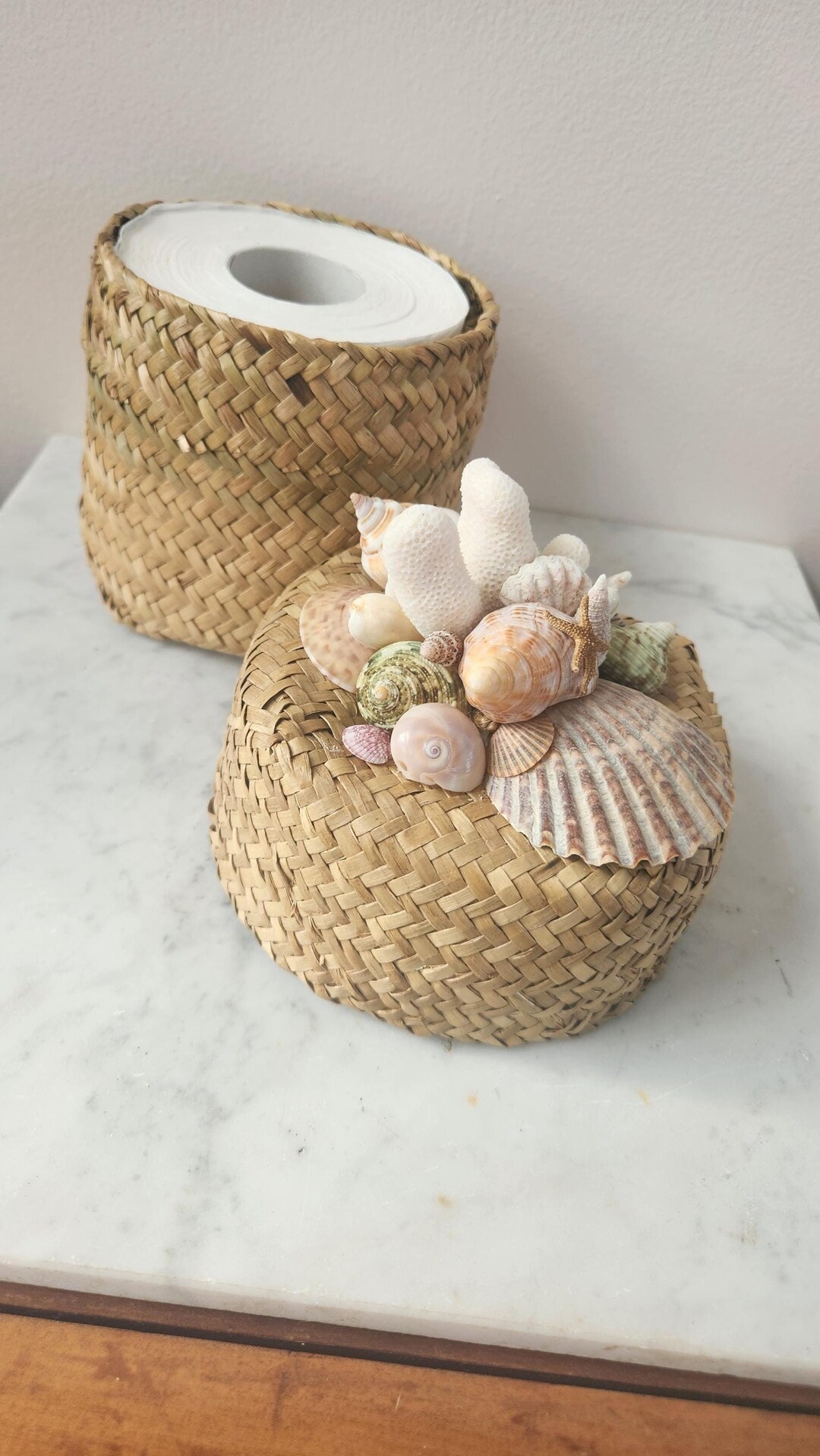 Coastal Grandma Sea Shell Toilet Paper Storage, Sea Shell Table Décor ...