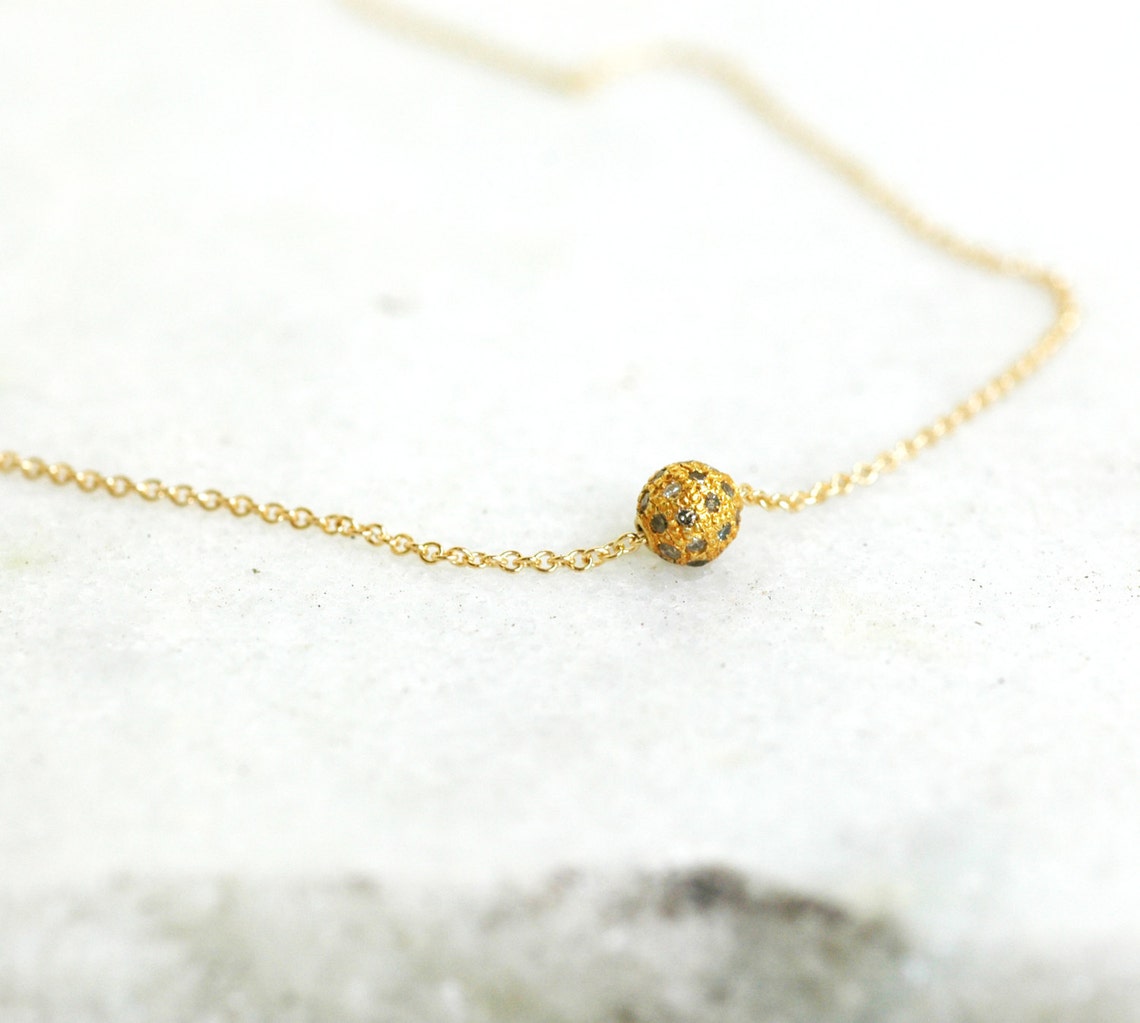 Gold Pave Ball Minimalist Raw Champagne Diamond Necklace Gold - Etsy