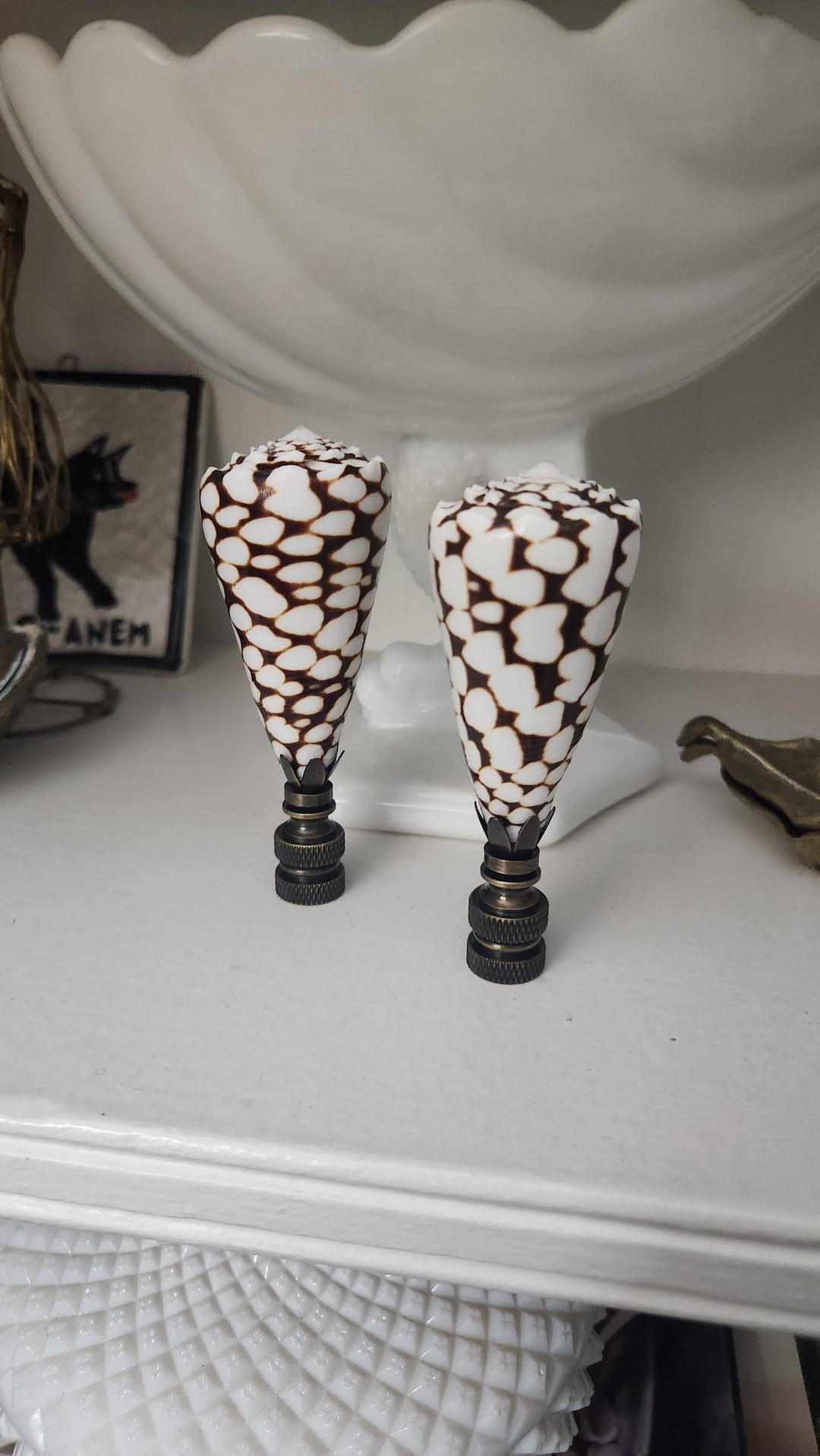 A Pair of Sea Shell Lamp Finial, Beach Coastal Home Décor, Coastal ...