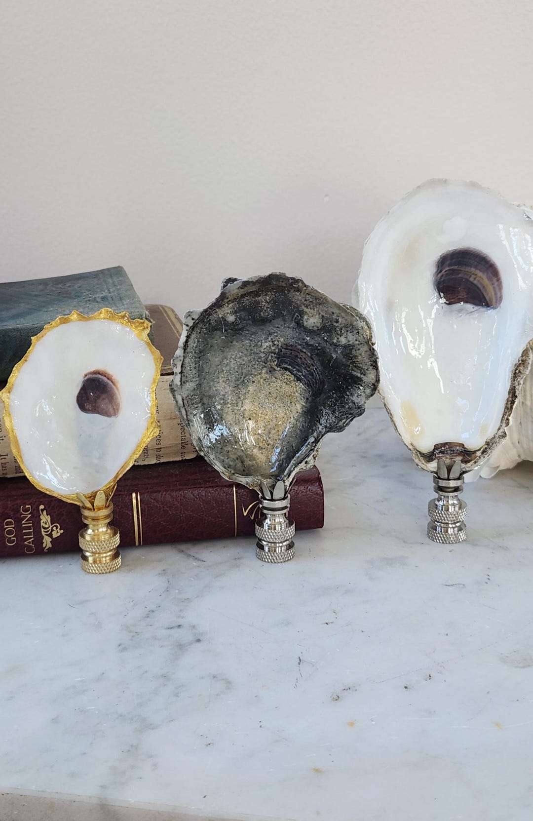 Sea Shell Lamp Finial, Gold Gilded Oyster Shell Beach Coastal Home ...