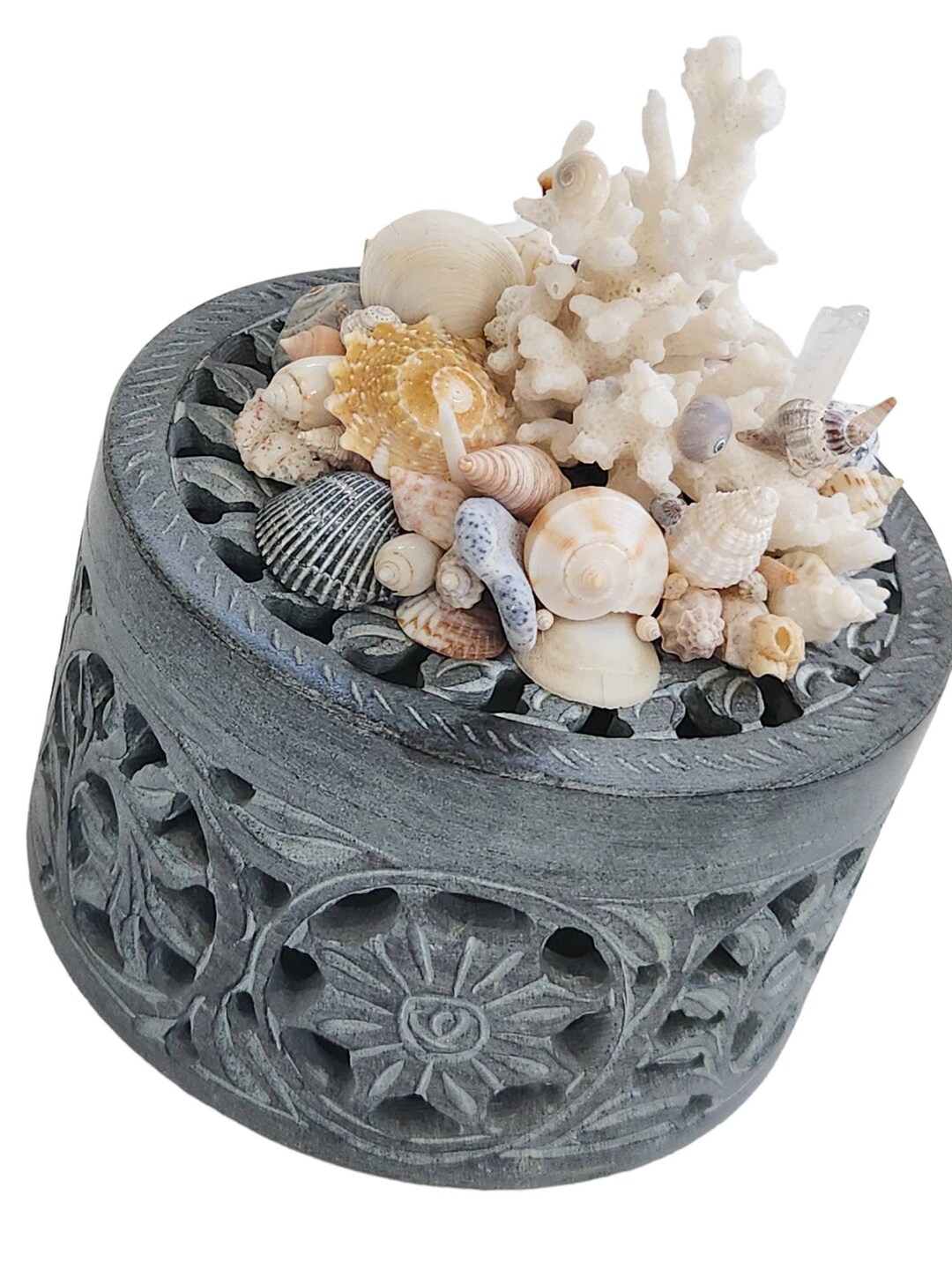 Sea Shell-encrusted Wooden Box | Coast Grandma Table Décor Coffee Table ...
