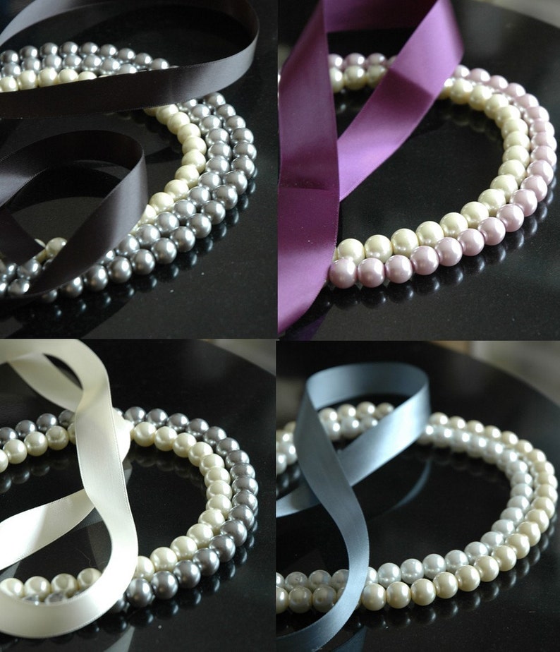 Pearl Necklace W Satin Ribbon Tie, Pearl Bridesmaid Necklace, Choose ...