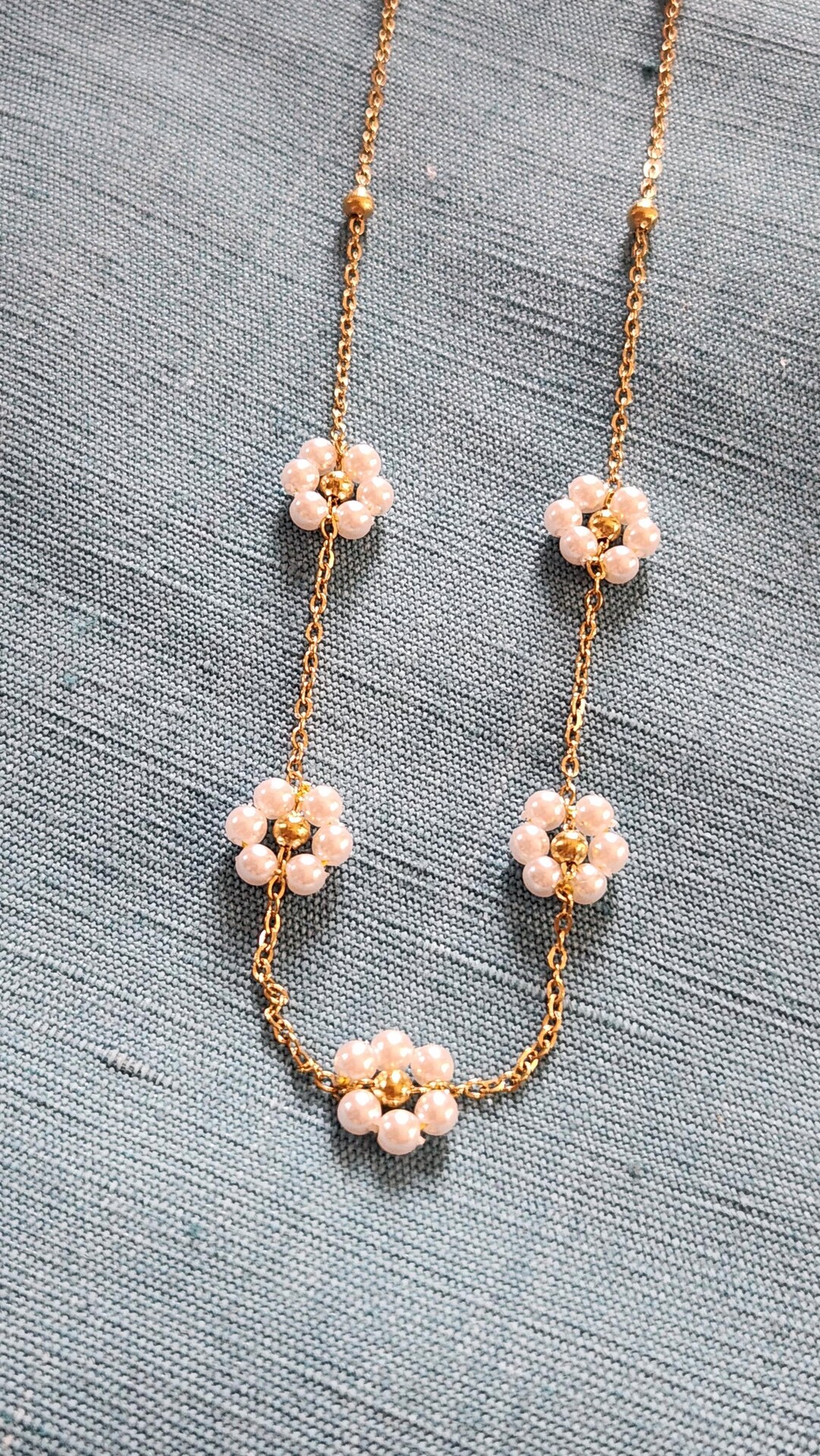 Mermaid Dainty Pearl Beaded Flower Necklace, Floating Freshwater Pearl ...