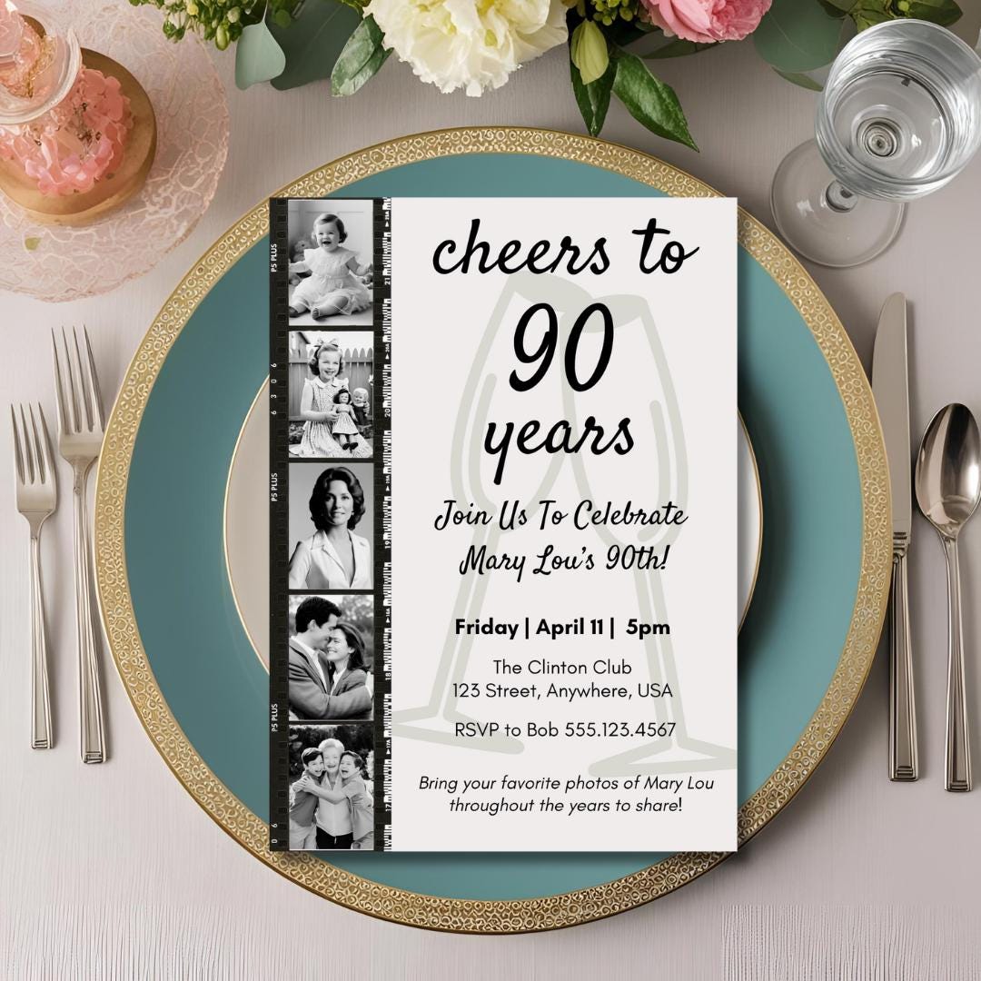 Editable 90th Birthday Invitation Printable Birthday Invitation Look ...