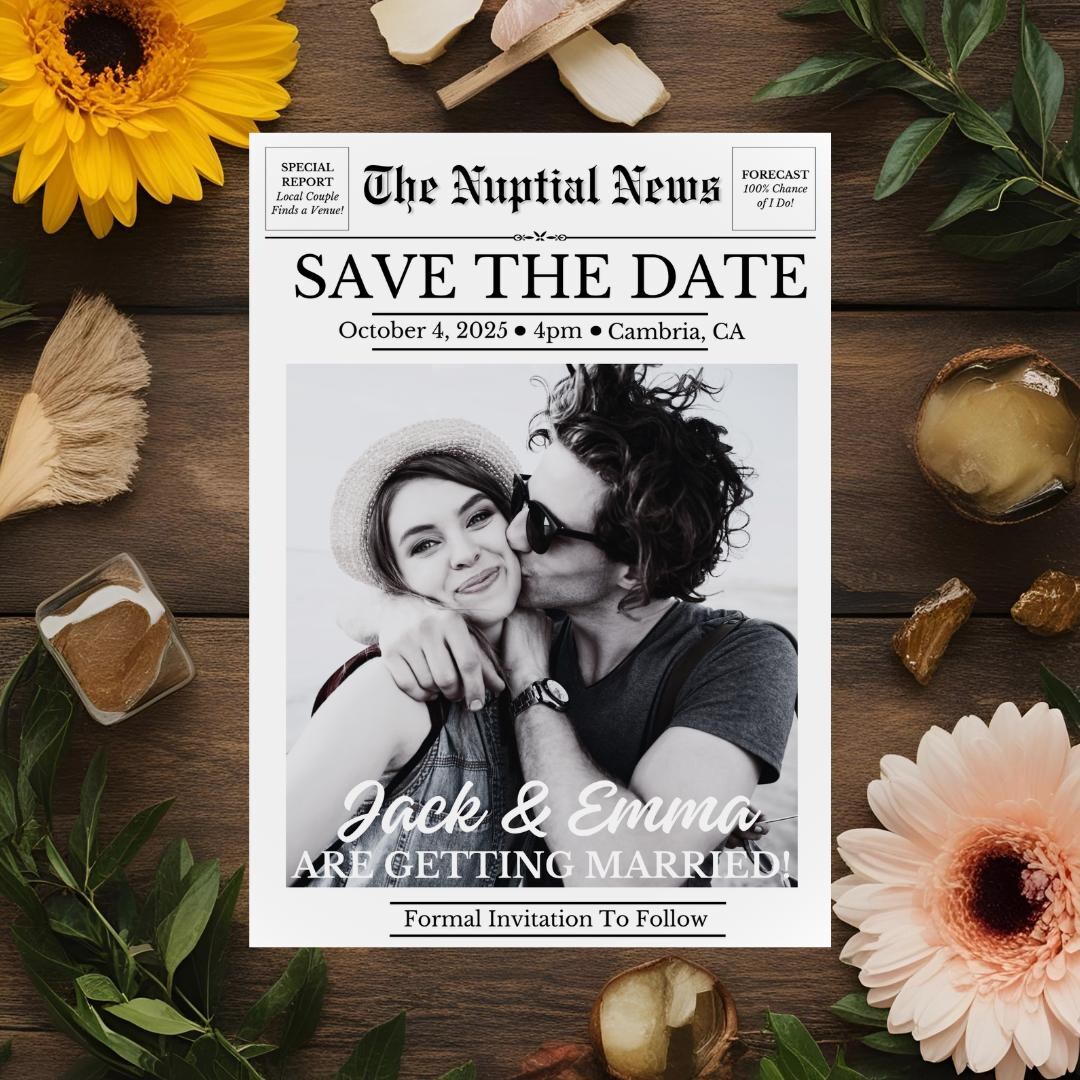Wedding Newspaper Template Save the Date Newspaper Card Printable ...