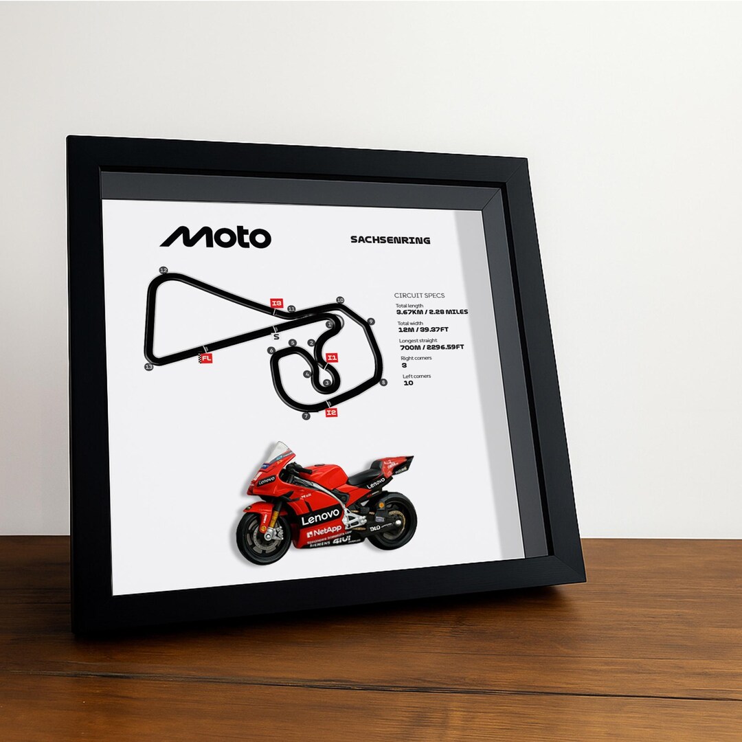 Sachsenring Moto Circuit 3D Framed Track Wall Art With Motorcycle Model ...