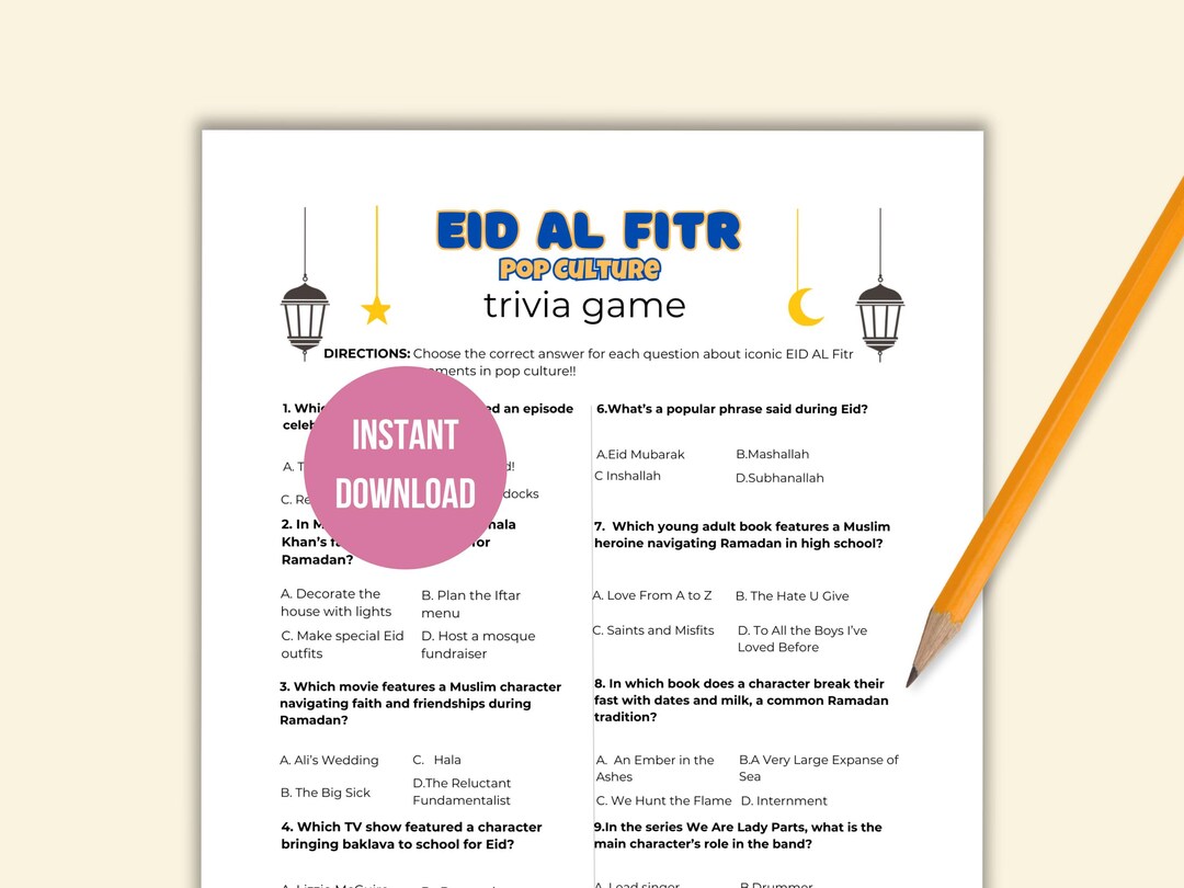 Eid Mubarak Trivia Questions | Ramadan Printable Pop Culture Islamic ...