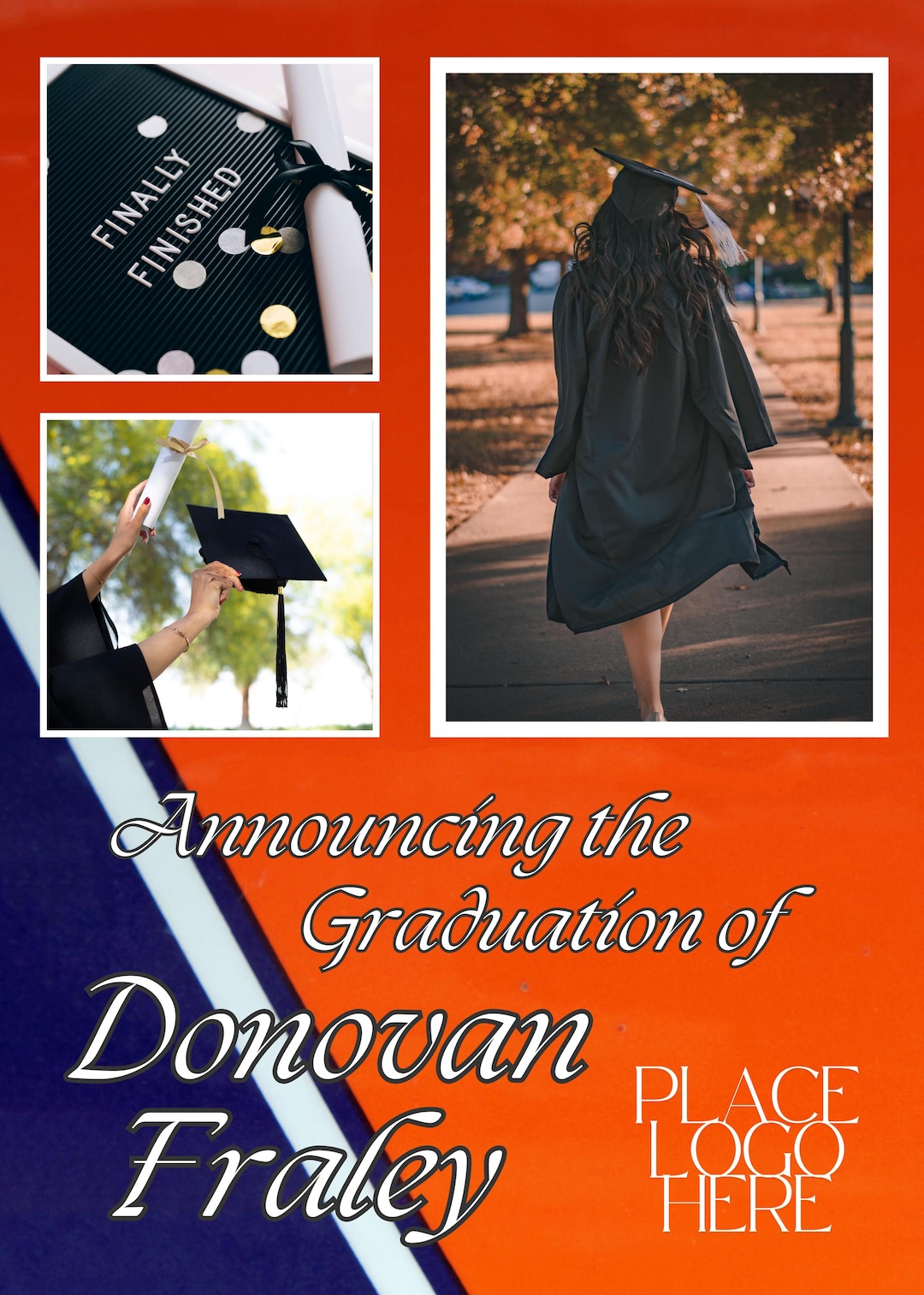 Orange and Blue Graduation Announcement - Etsy