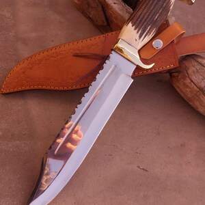 Custom Handmade Stag Handle Bowie Knife D2 Steel Hunting & Survival ...