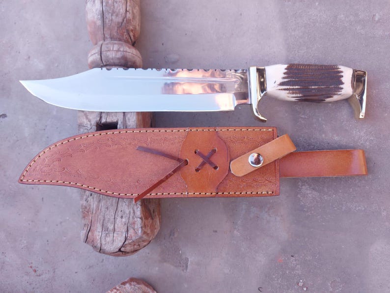 Custom Handmade Stag Handle Bowie Knife D2 Steel Hunting & Survival ...