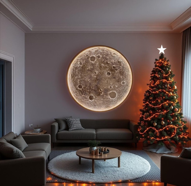 Decorative Moon Patterned Table, Lighted Wall Decor, Modern, Crater ...