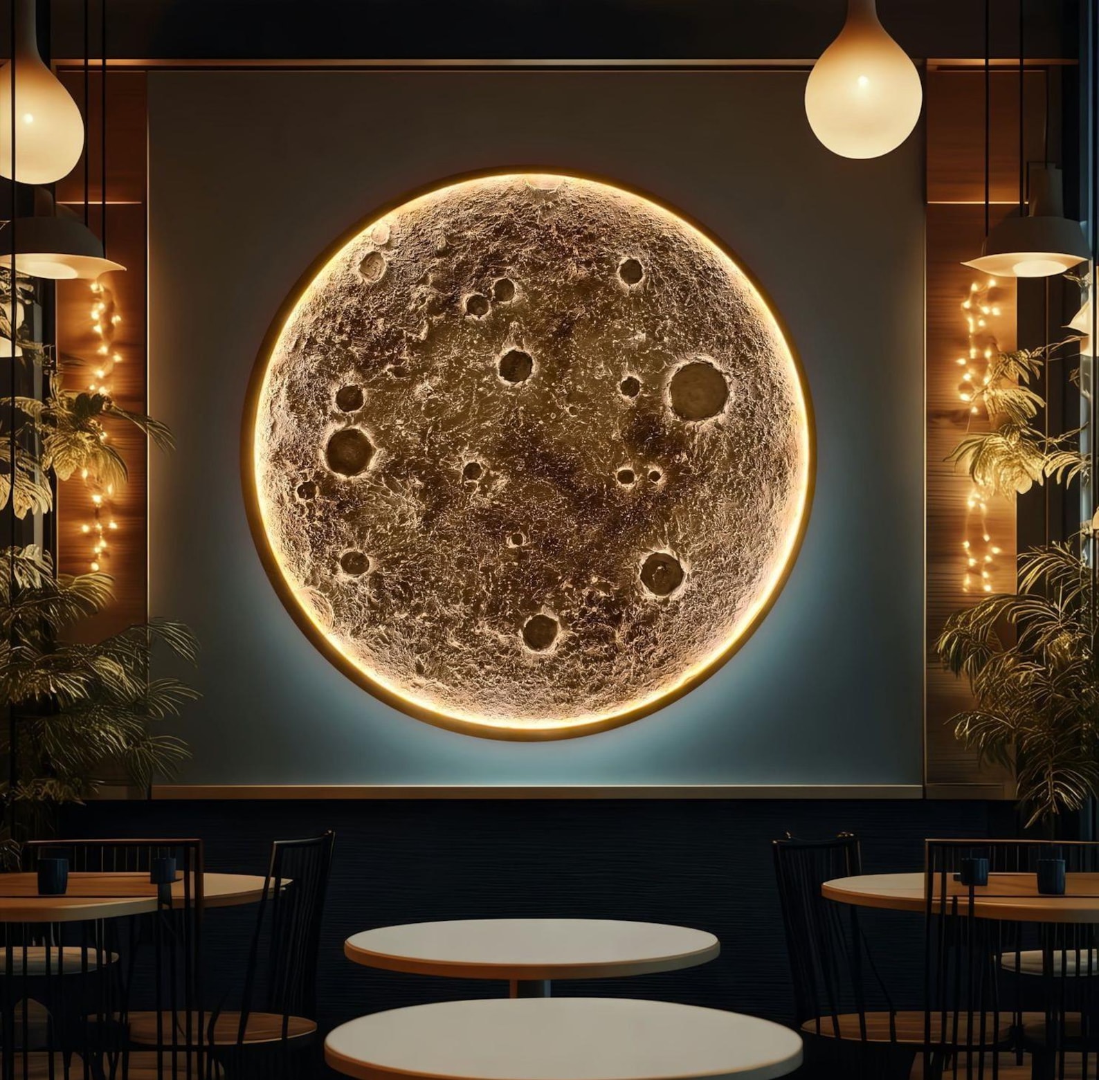 Decorative Moon Patterned Table, Lighted Wall Decor, Modern, Crater ...