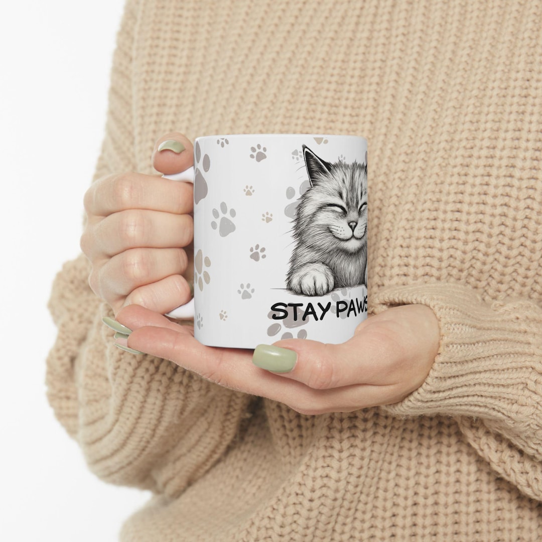Cute Cat Pawsitive Ceramic Mug | Gift for Cat Lovers | Coffee Mug | Pet ...
