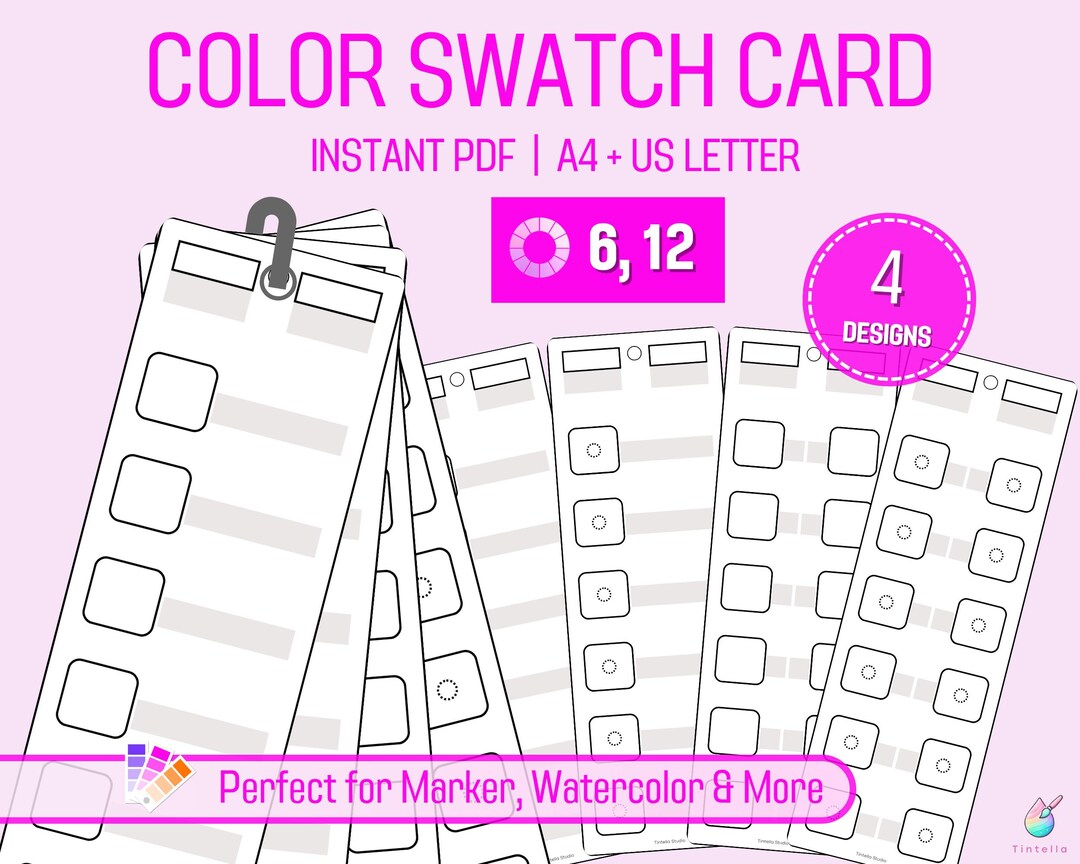 Color Swatch Card, Coloring Swatch Blank, Digital Color Chart, Mini ...