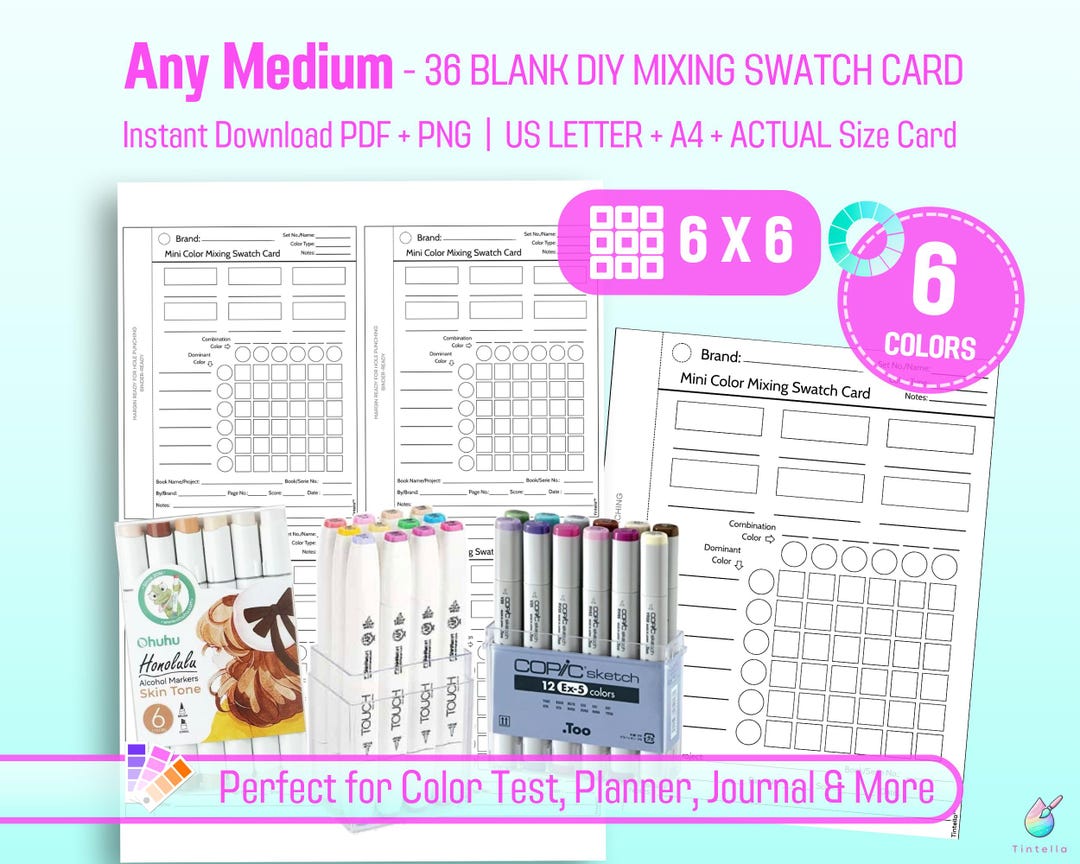 36 Mixing Swatch Chart – 6x6 Color Grid for Ohuhu, Copic, Tombow ...