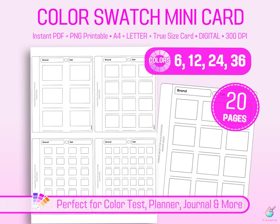 Printable Color Swatch Cards: Watercolor, Marker Palette (PDF Download ...