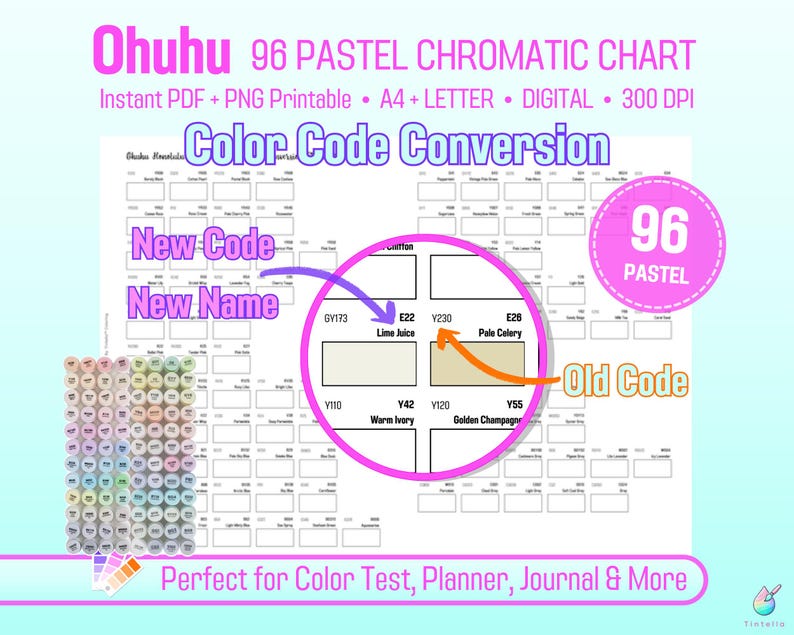 Ohuhu Pastel Marker Swatch Chart- 96 Color Honolulu Old & New Codes ...