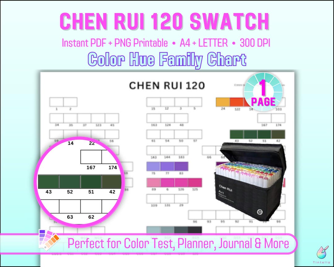 Chen Rui 120 Marker Swatch Chart: A4 & US Letter PDF (digital Download ...