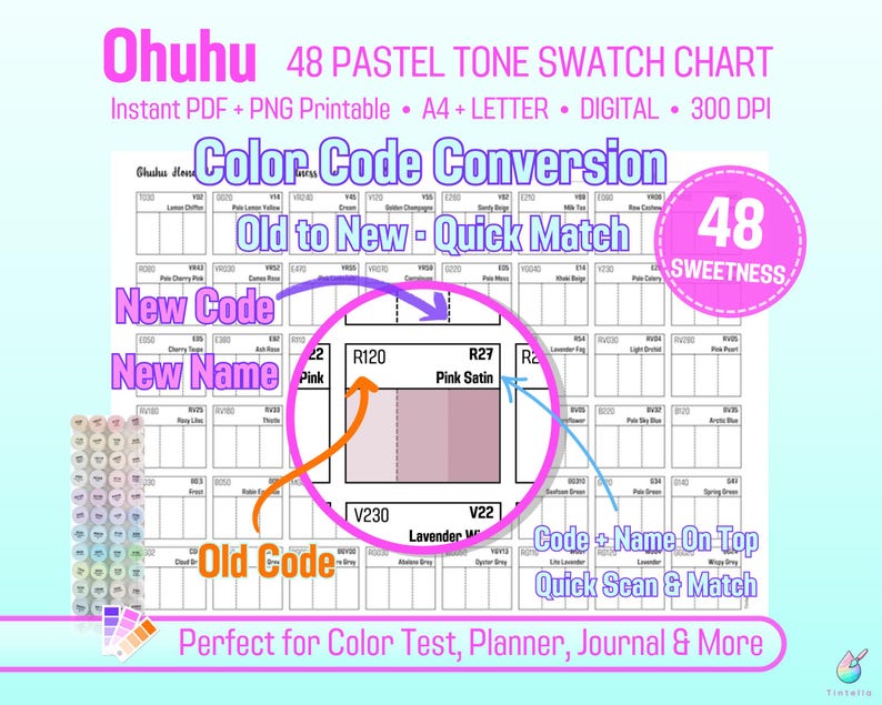 Ohuhu Pastel Marker Swatch Chart: New & Old Codes (PDF/PNG Digital ...