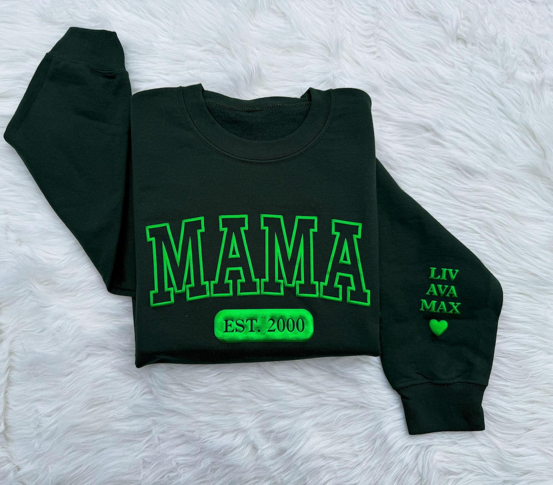 Vinyl Puff Mama Est Shirt, Custom Mama Hoodie, Custom Mama Sweatshirt ...