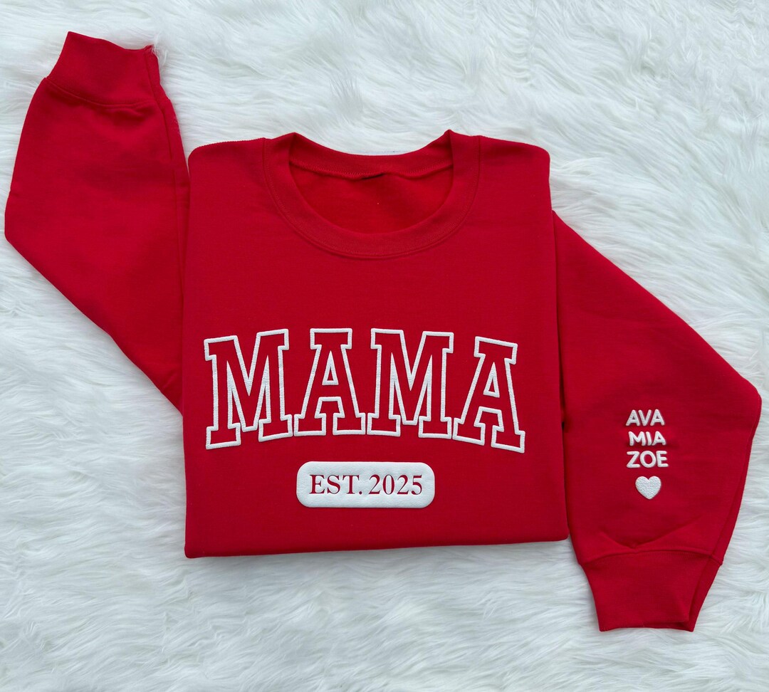 Red Puff Mama Est Shirt, Custom Mama Hoodie, Custom Mama Sweatshirt ...