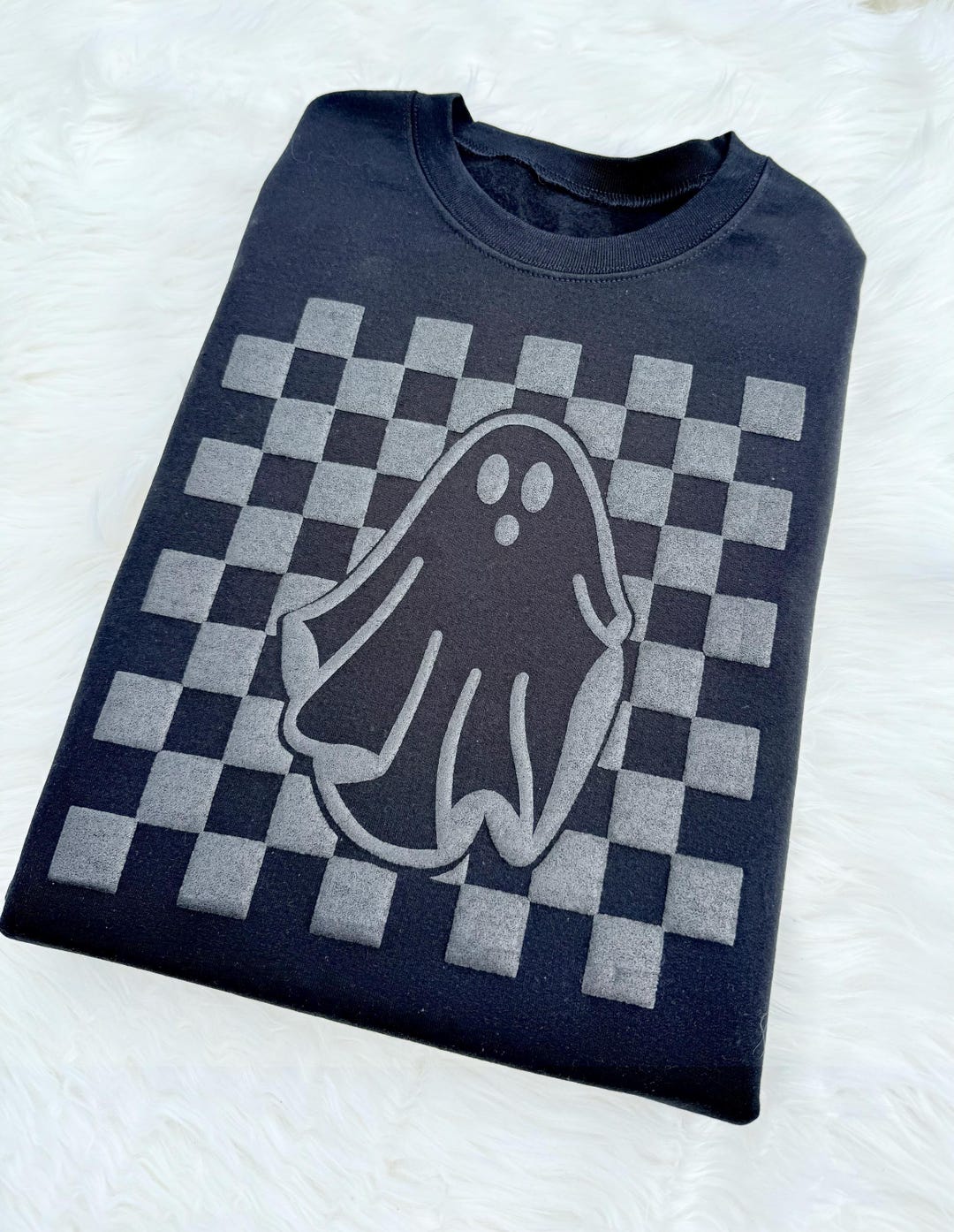Puff 3D Retro Halloween Checkered Ghost Sweatshirt,ghost Shirt Spooky T ...