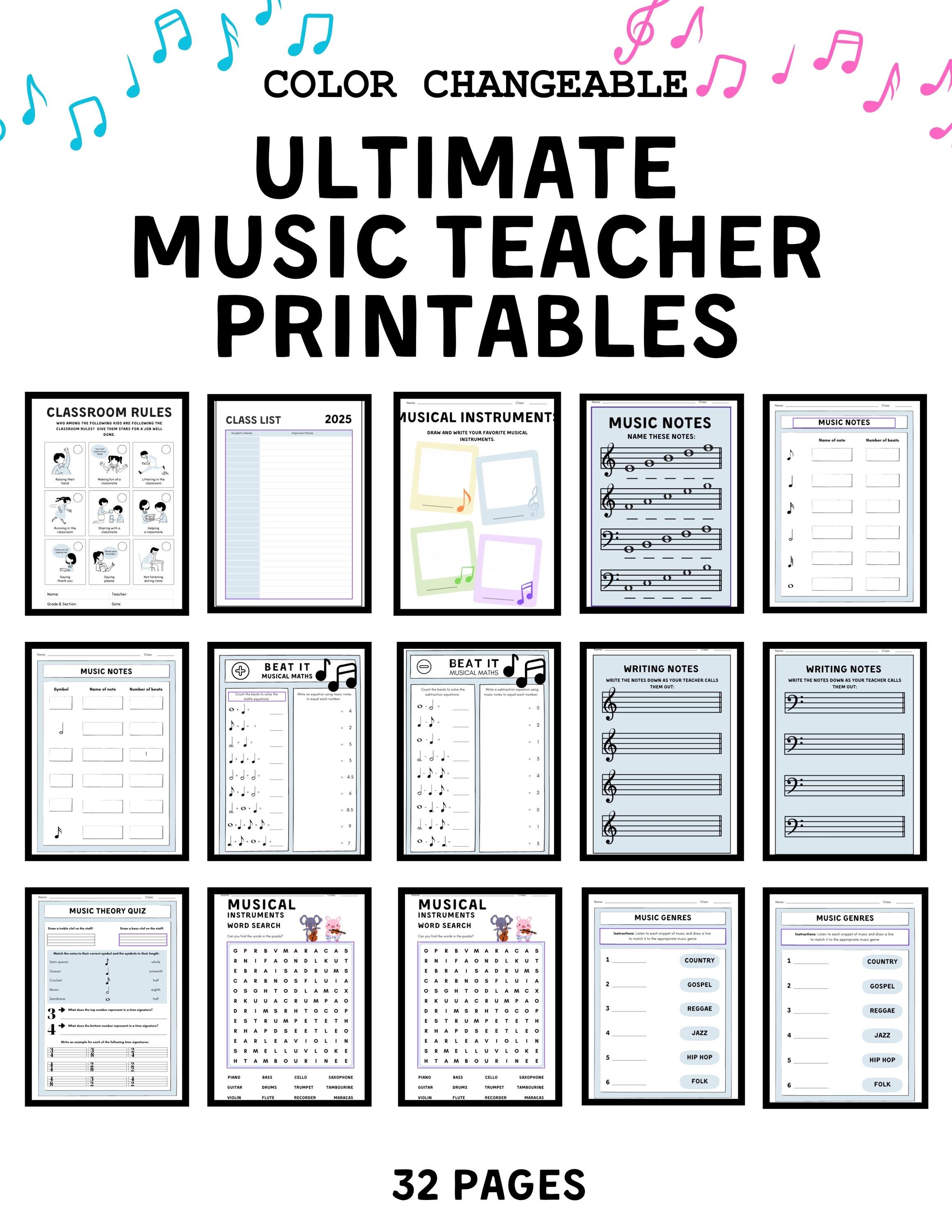 Music Teacher Printable Template - Lesson Plan, Games, Cut Outs and ...