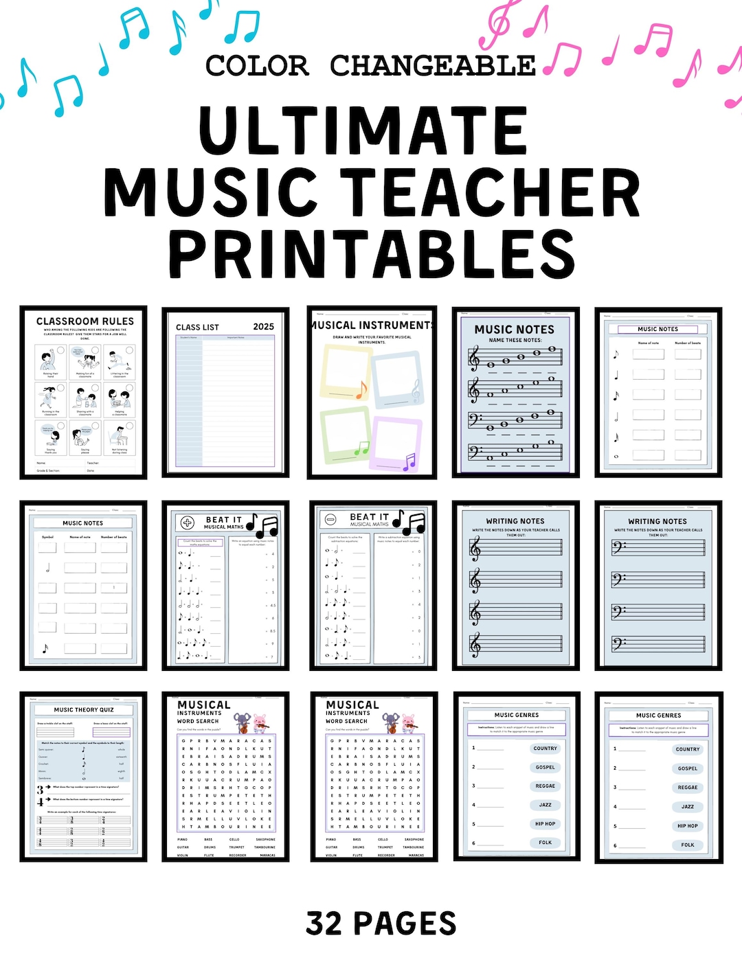 Music Teacher Printable Template - Lesson Plan, Games, Cut Outs and ...