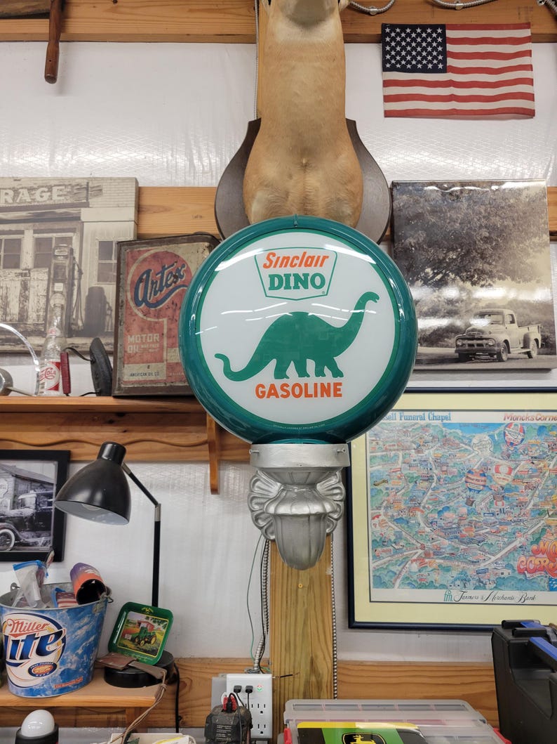 Reproduction Gas Pump Gobe and Sconce With Dino Sinclair Glass Globe ...