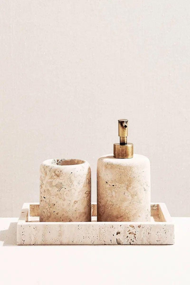 Travertine Bathroom Set. Bathroom Accessories Set. Liquid Soap ...